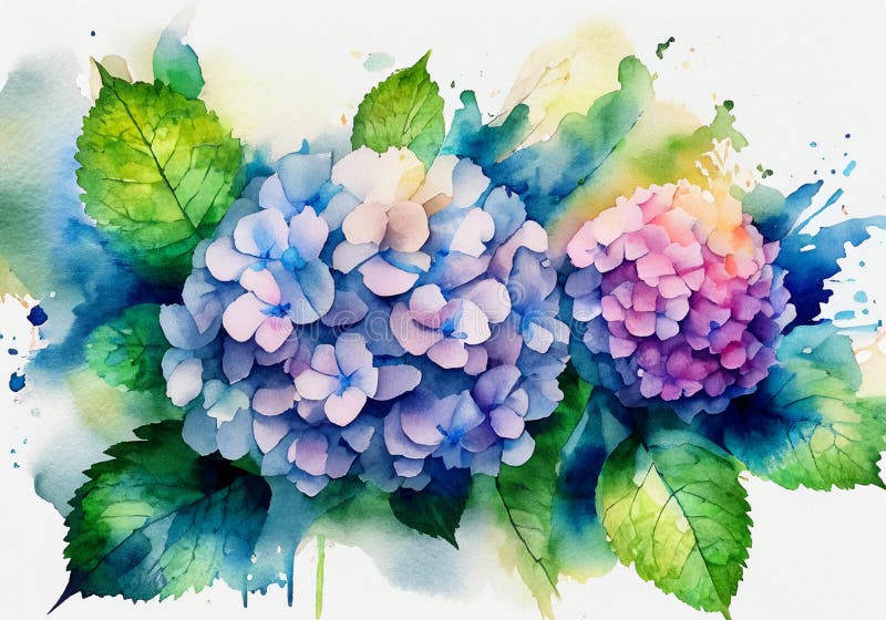 Hand Painted Hydrangea Plant Stock Illustration - Illustration of ...