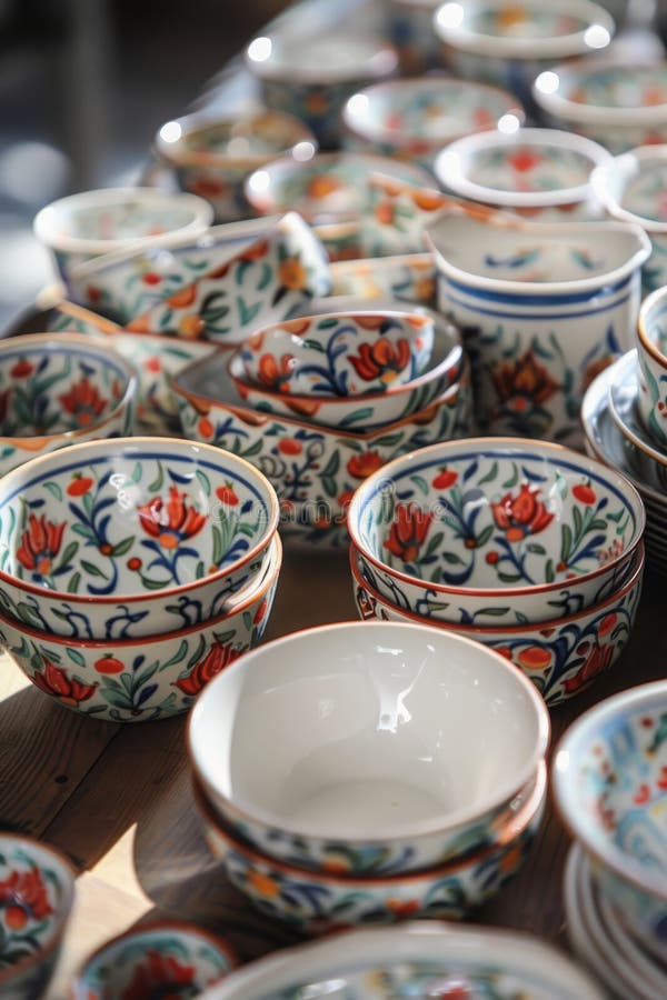 Hand-painted Islamic Pottery with Floral Patterns Stock Illustration ...