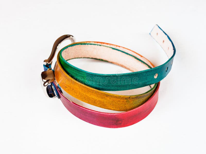 Hand Painted Multi Colour Leather Belt on White Stock Image - Image of ...