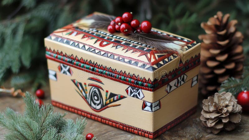 Hand-Painted Native American Style Wooden Gift Box with Berries and ...