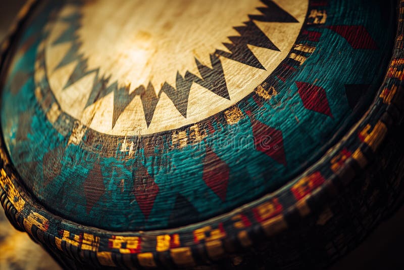Hand-painted Native Drum Featuring Intricate Patterns and Vibrant ...