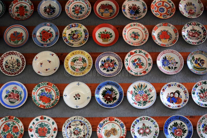 Hand-painted Old Ceramic Plates, Various Patterns and Colors Editorial ...