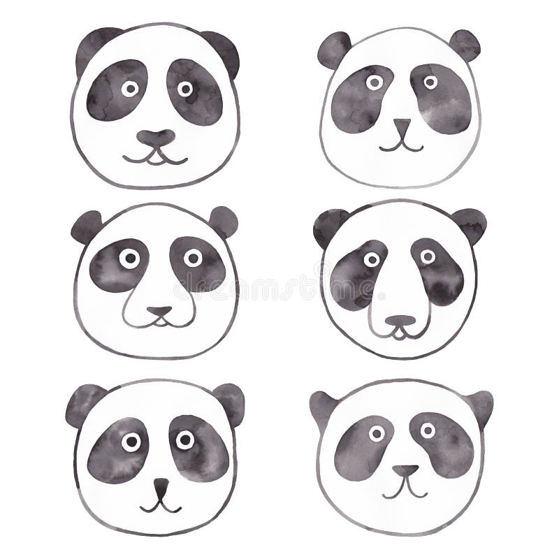 Hand Painted Panda Face Watercolor Illustration Stock Illustration ...