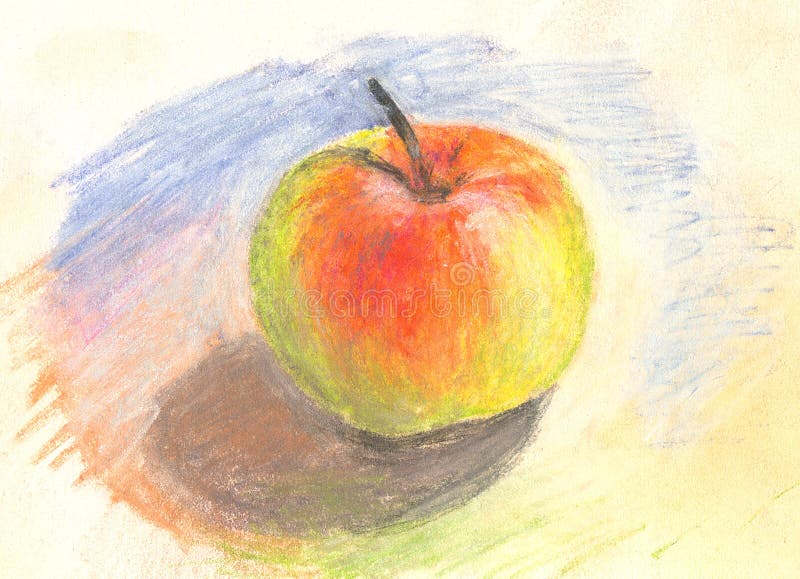 Hand painted pastel apple stock illustration. Illustration of ...
