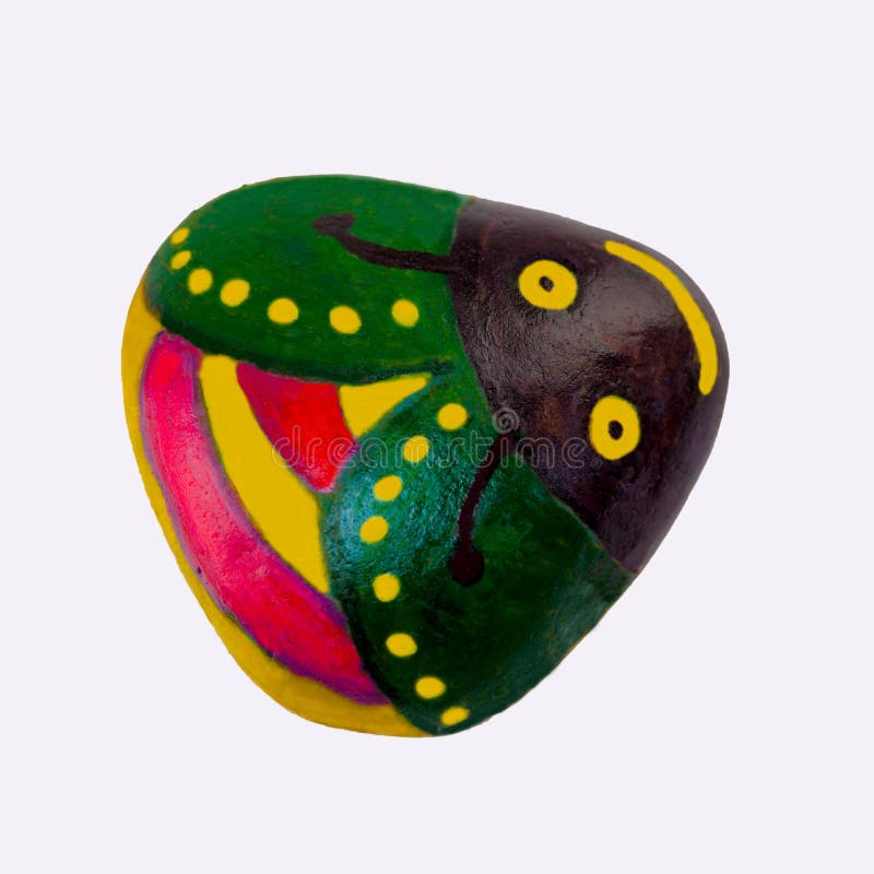 A Hand Painted Pebble of a Smiling Little Bug. Stock Illustration ...