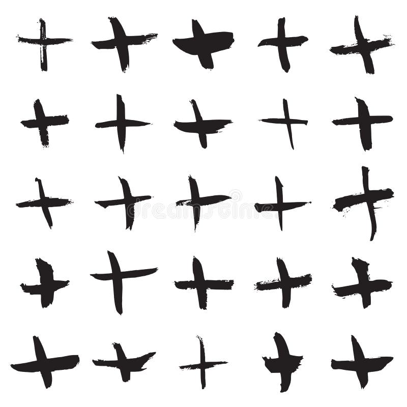 Hand Drawn Vector Tick, Cross, Plus and Zero Signs. Freehand, Isolated ...