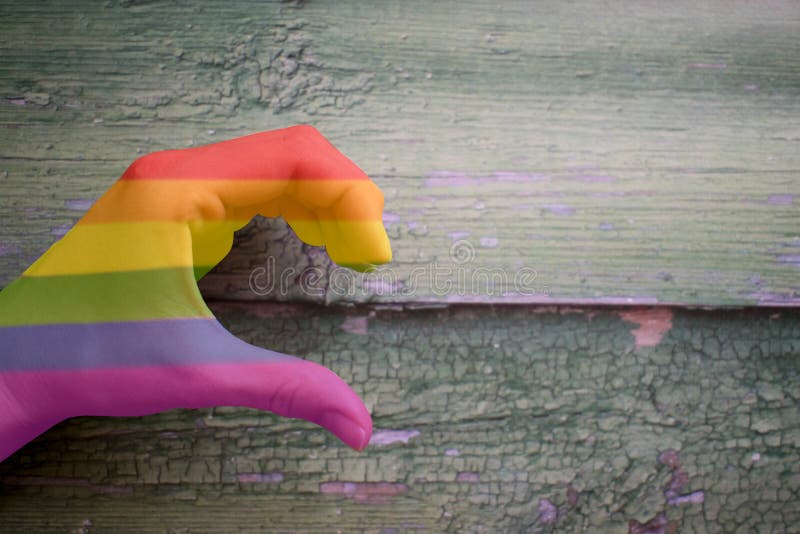 Hand Painted Rainbow Flag. Hand Shows Half Heart Stock Photo - Image of ...