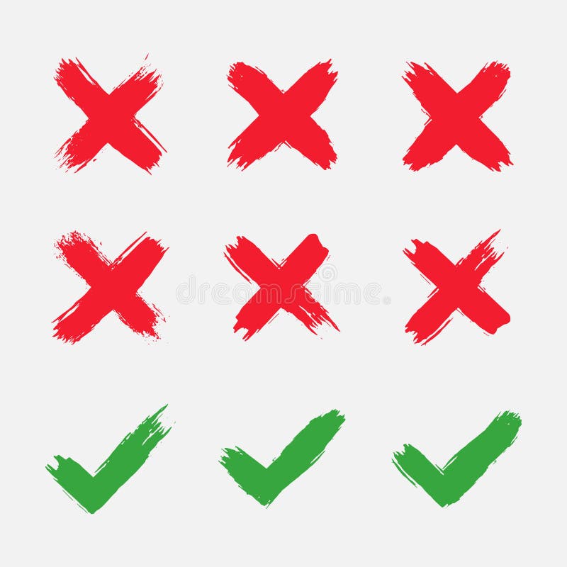 Hand Painted Red Crosses and Green Checkmarks Vector Set Stock Vector ...