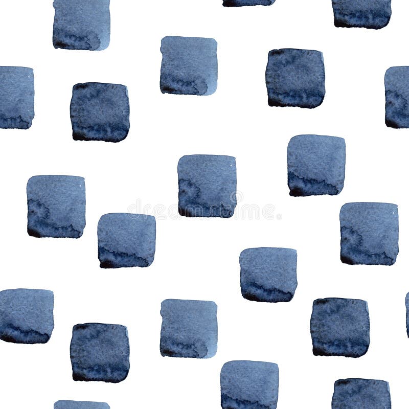 Hand Painted Seamless Watercolor Square Pattern in Indigo Blue. Stock ...