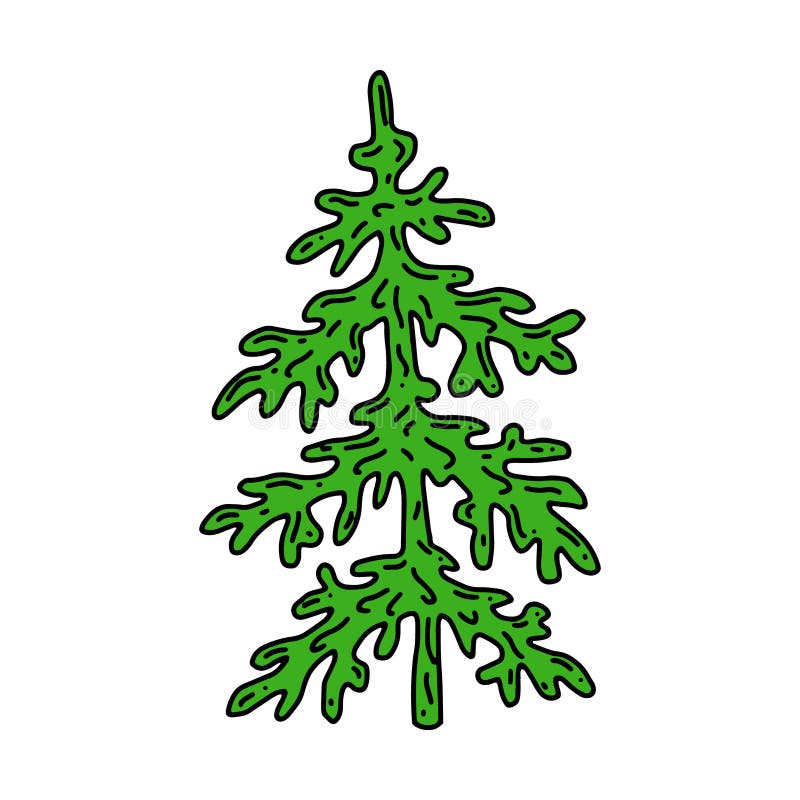 Hand-painted Spruce Tree. Isolated on a White Background Stock ...