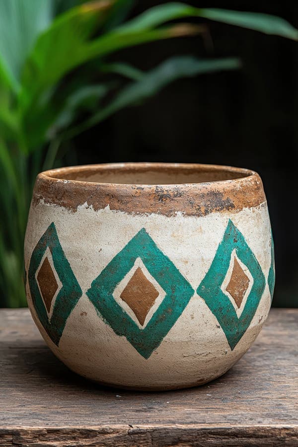 Hand-painted Terracotta Pot with Geometric Pattern Stock Illustration ...