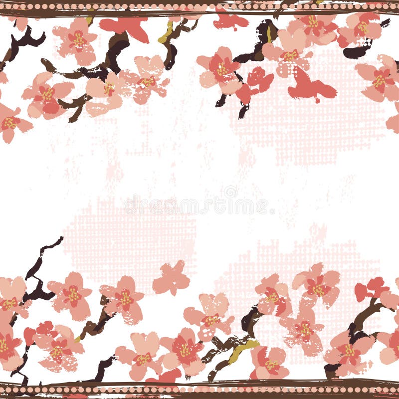 Hand Painted Textured Blooming Sakura Seamless Border Stock Vector ...