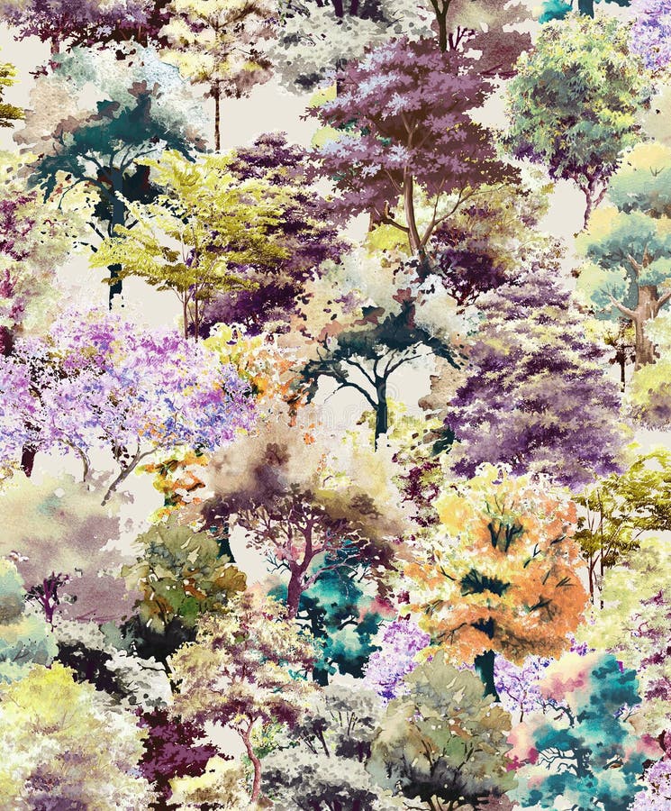 Trees Forest Hand Painted Seamless Surface Pattern Design Stock ...