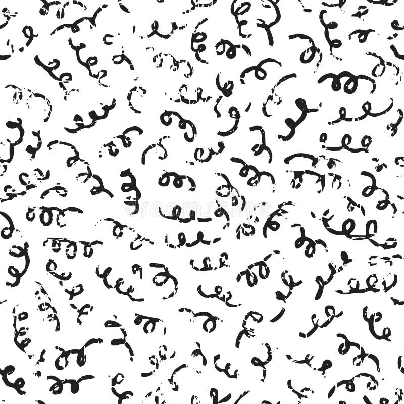 Hand Painted Vector Black and White Squiggles Vector Seamless Pattern ...