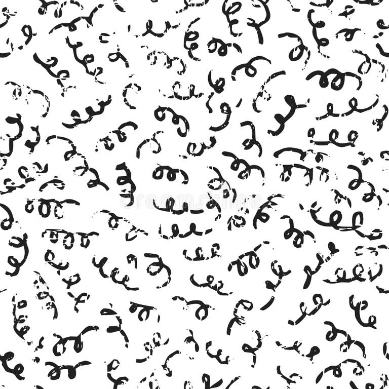 Hand Painted Vector Black and White Squiggles Vector Seamless Pattern ...