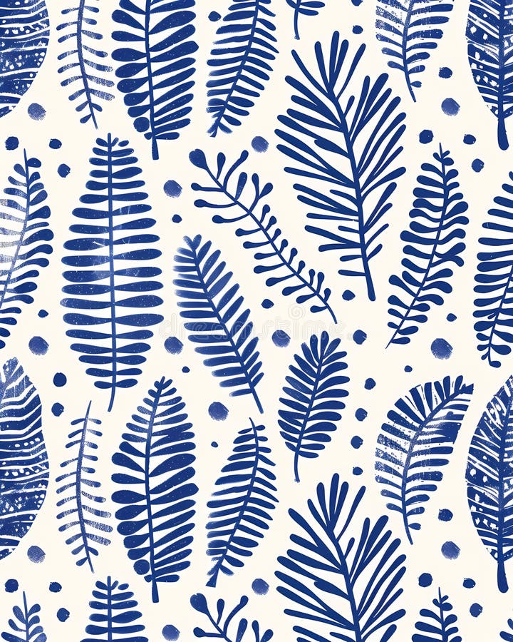 Hand-Painted Vibrant Leaves Seamless Pattern Blue Stock Illustration ...