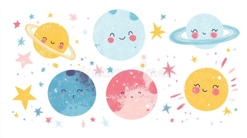A Hand-painted, Vibrant Watercolor Collection of Planets, Each Isolated ...