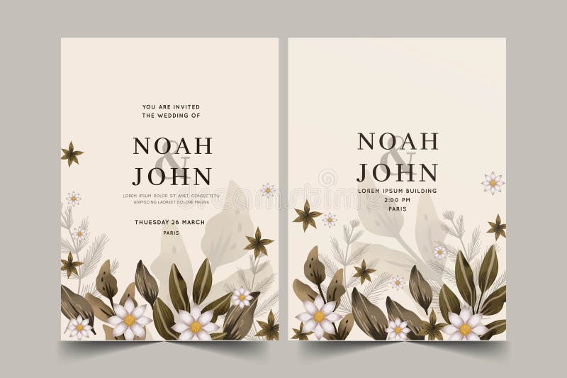 Hand Painted Watercolor Boho Wedding Invitation Vector Design ...