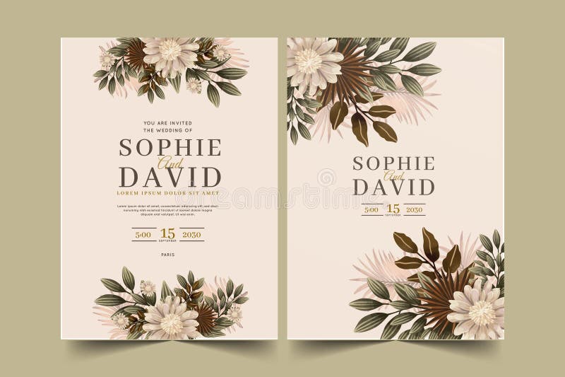 Hand Painted Watercolor Boho Wedding Invitation Vector Design ...