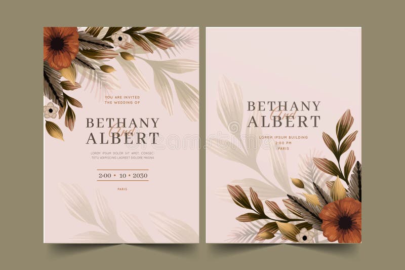 Hand Painted Watercolor Boho Wedding Invitation Vector Design ...