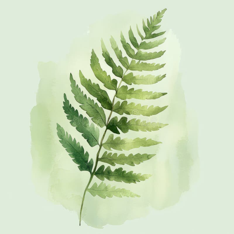 Hand-painted Watercolor Fern Leaf on a Light Green Background. Stock ...