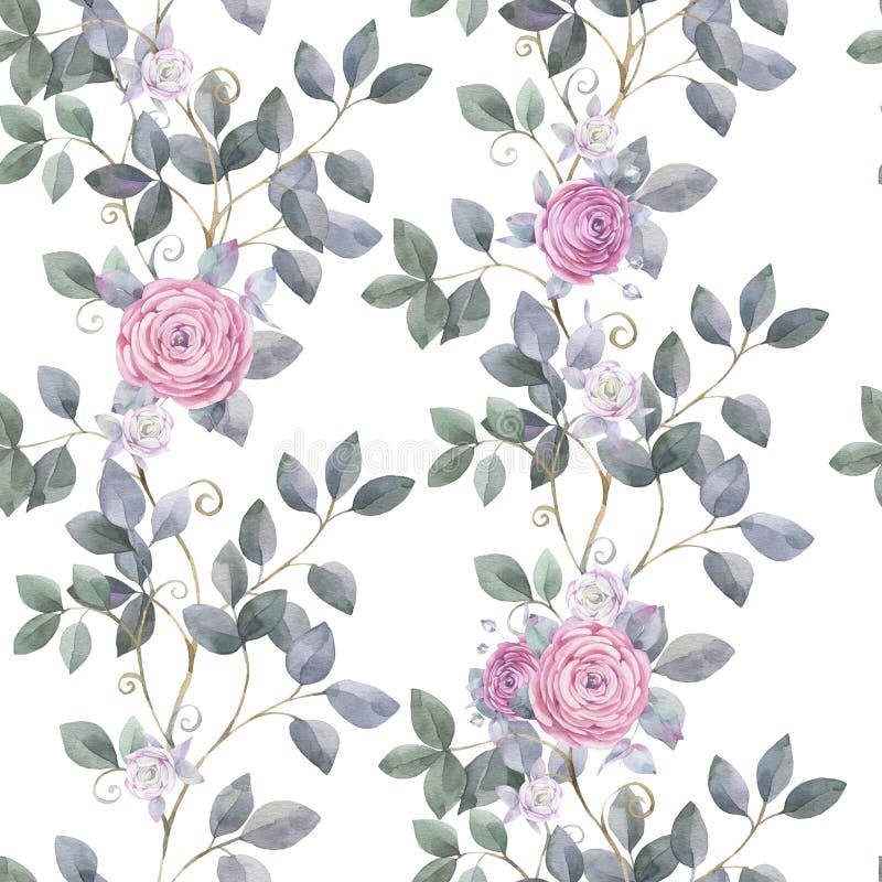 Seamless Botanical Pattern with Roses. Stock Illustration ...