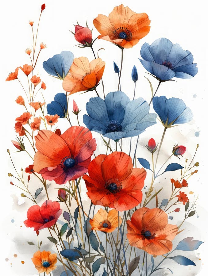 Hand-Painted Watercolor Flower Illustrations Generative AI Stock ...
