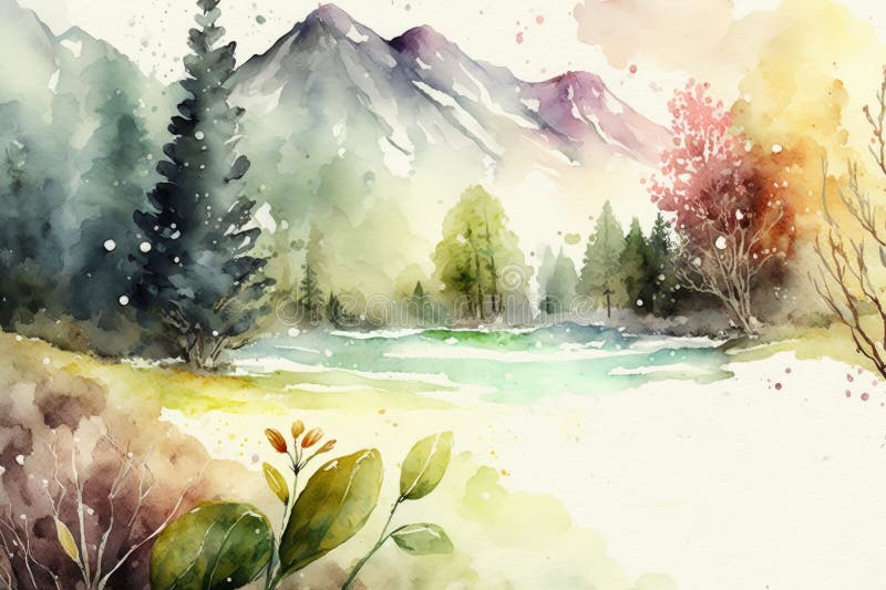 Hand Painted Watercolor Nature Background. Illustration AI Generative ...