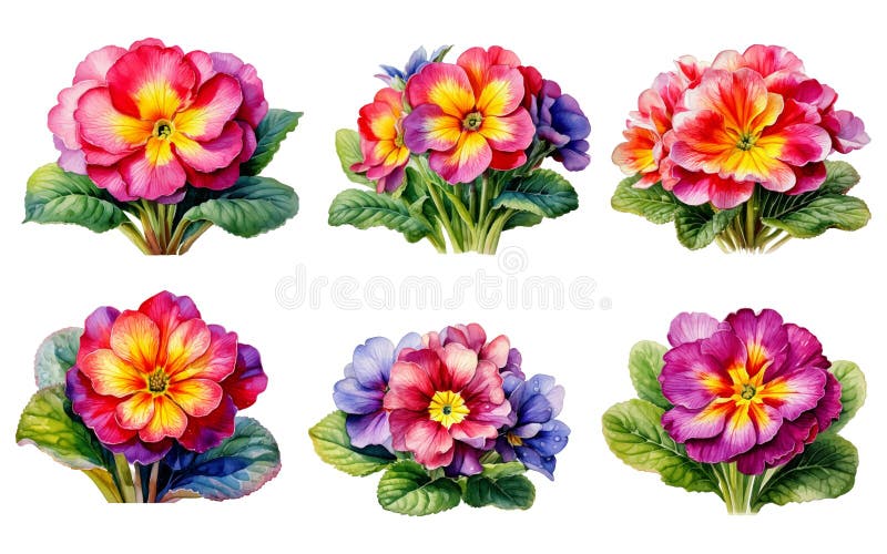 Hand Painted Watercolor Primrose Flower on Solid White Background Stock ...