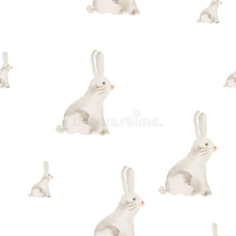 Hand Painted Watercolor Rabbit Pattern Stock Illustration ...