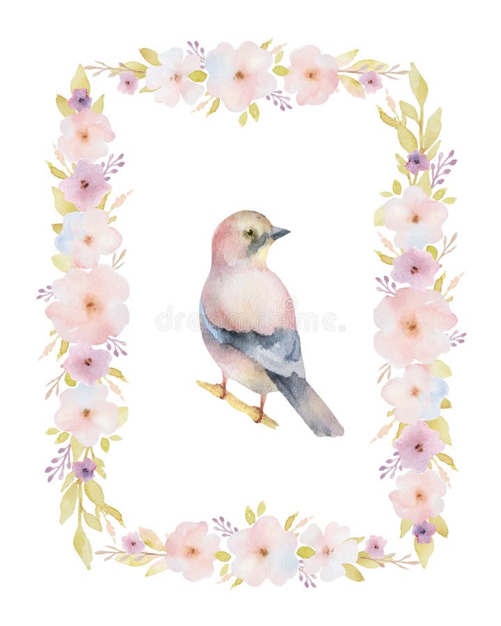 Watercolor Rectangular Frame with Flowers and Leaves of Lilac Stock ...