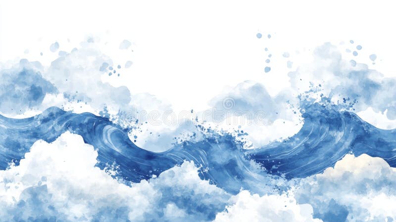 Hand-painted Watercolor River Background Featuring Blue Waves and ...