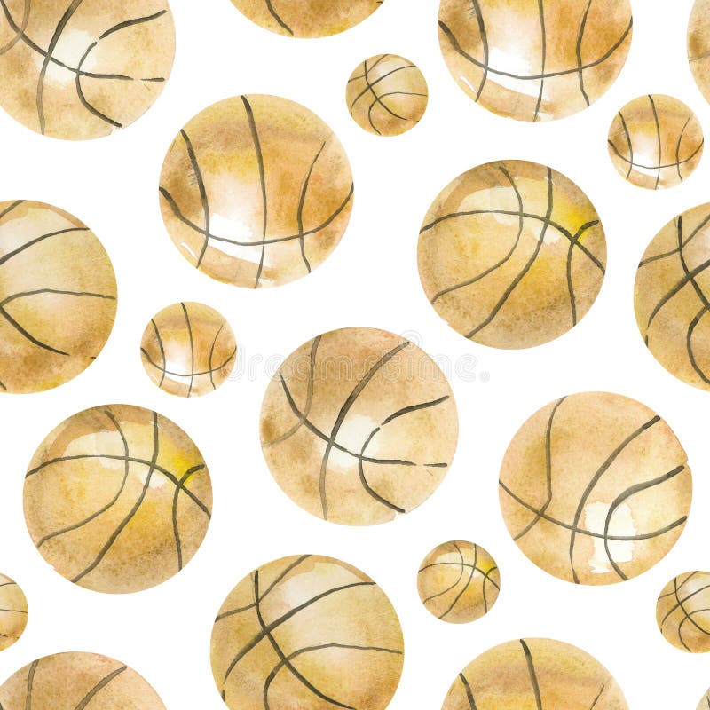 Hand Painted Watercolor Seamless Pattern Basketball Stock Illustration ...