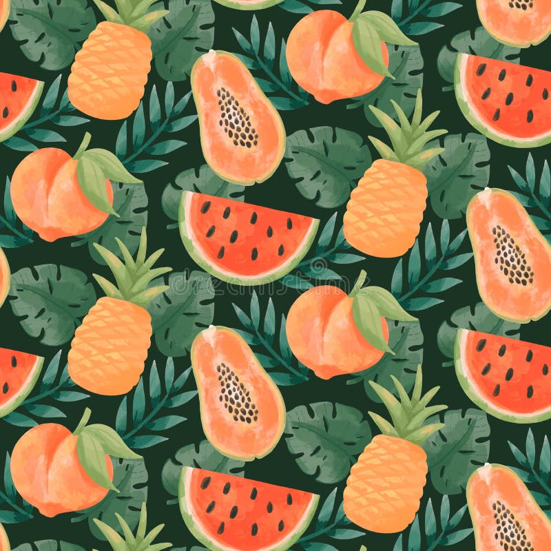 Hand Painted Watercolor Summer Tropical Pattern Vector Design ...