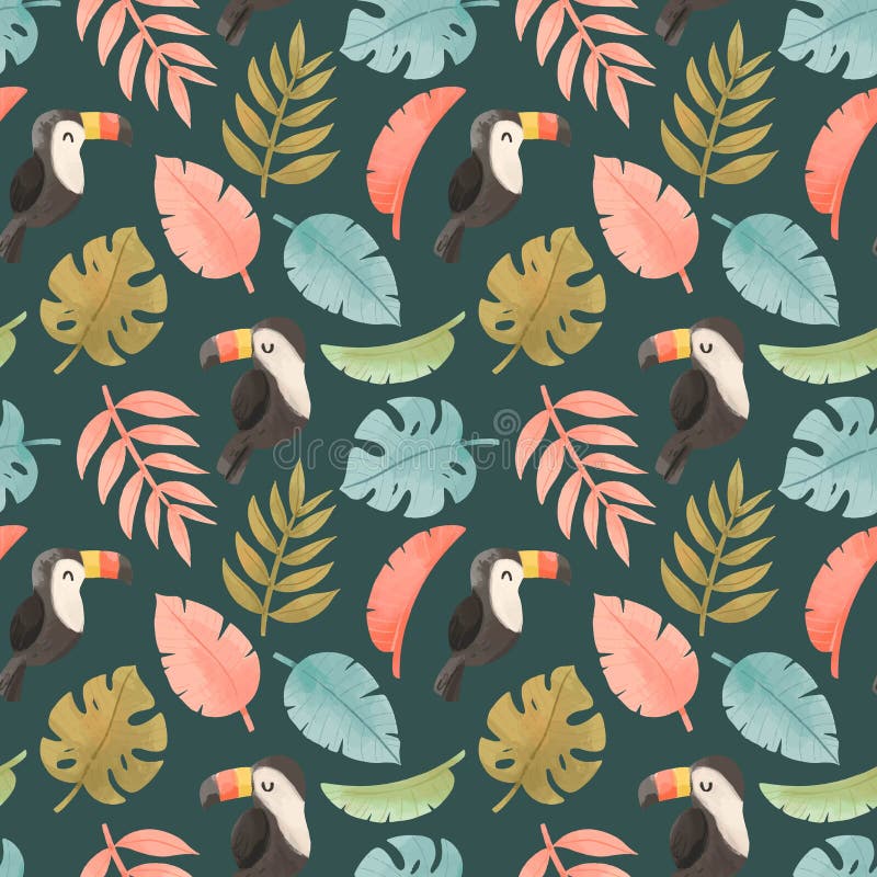 Hand Painted Watercolor Summer Tropical Pattern Vector Design ...