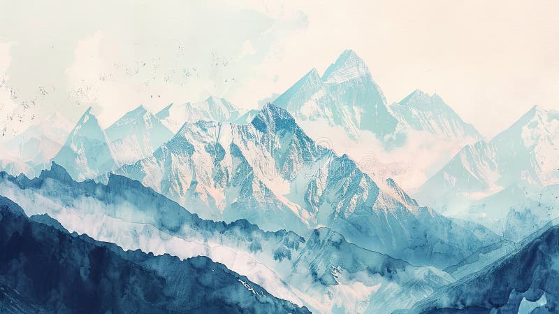 Hand Painted Watercolors of the High Himalayan Mountains Stock ...