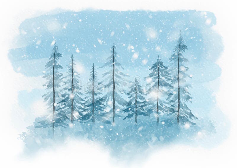 Hand Painted Watercolour Winter Snowy Landscape Stock Vector ...