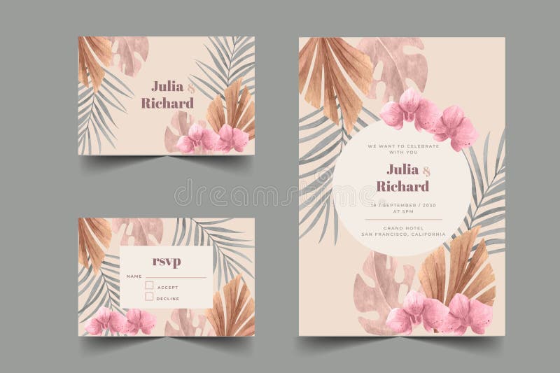 Hand Painted Wedding Invitation Template Vector Design Illustration ...