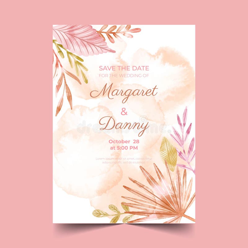 Hand Painted Wedding Invitation Template Vector Design Illustration ...