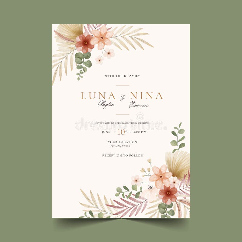 Hand Painted Wedding Invitation Template Vector Design Illustration ...