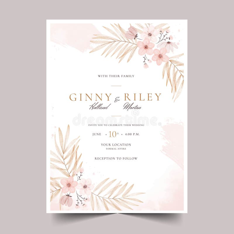 Hand Painted Wedding Invitation Template Vector Design Illustration ...