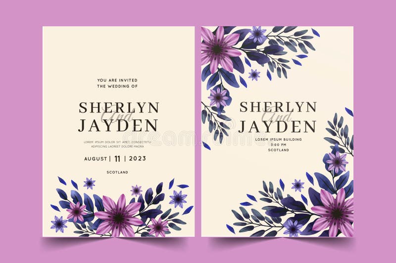 Hand Painted Wedding Invitation Template Vector Design Illustration ...