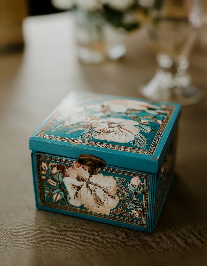 Painted Wooden Box with Floral Design Stock Illustration - Illustration ...