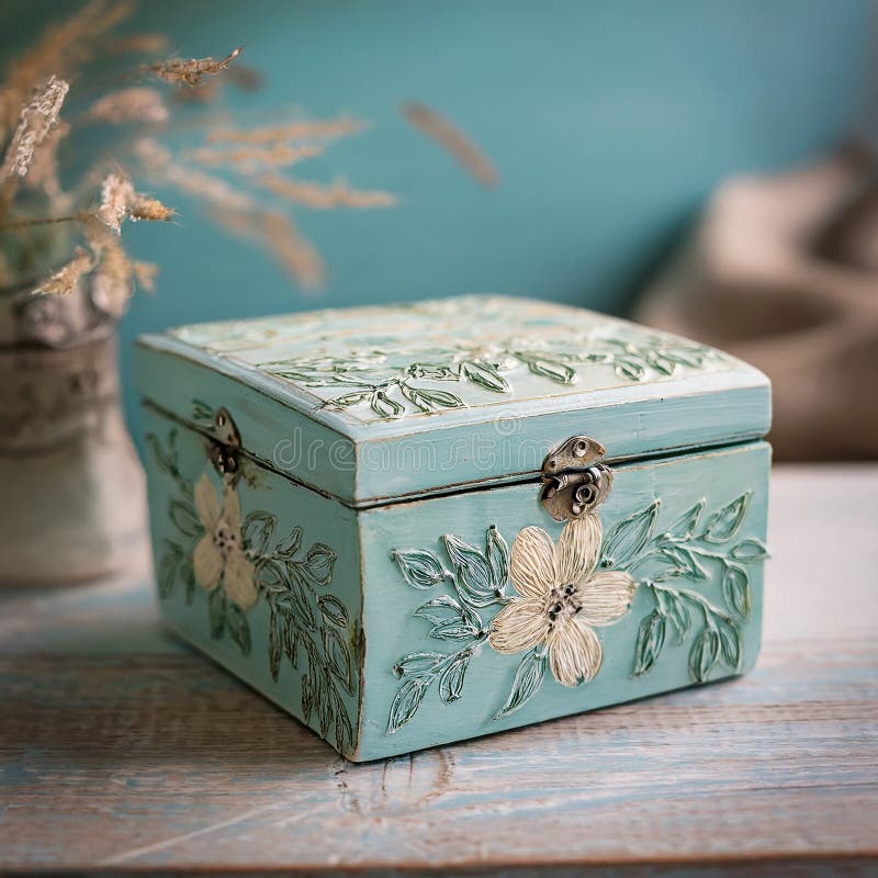 Painted Wooden Box with Floral Design Stock Illustration - Illustration ...