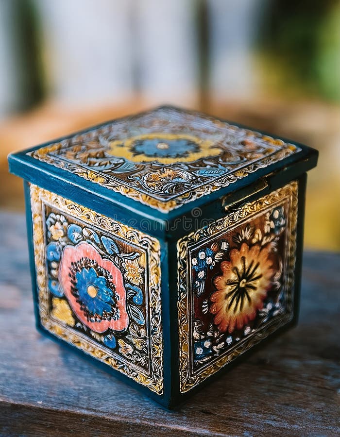Painted Wooden Box with Floral Design Stock Illustration - Illustration ...