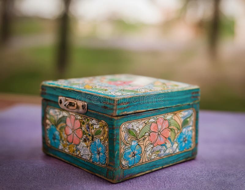 Painted Wooden Box with Floral Design Stock Illustration - Illustration ...