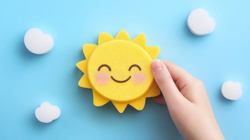 Hand Painting a Blue Background with a Smiling Sun Using a Yellow ...