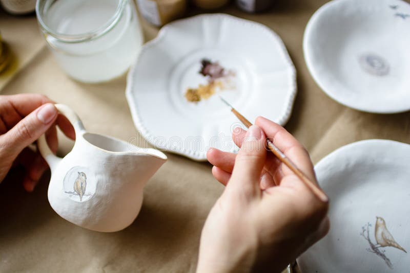 Hand-painting Homemade Ceramic Dishes Stock Image - Image of ornate ...