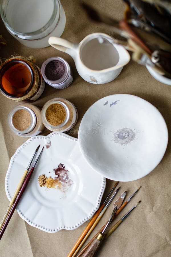Hand-painting Homemade Ceramic Dishes Stock Photo - Image of design ...