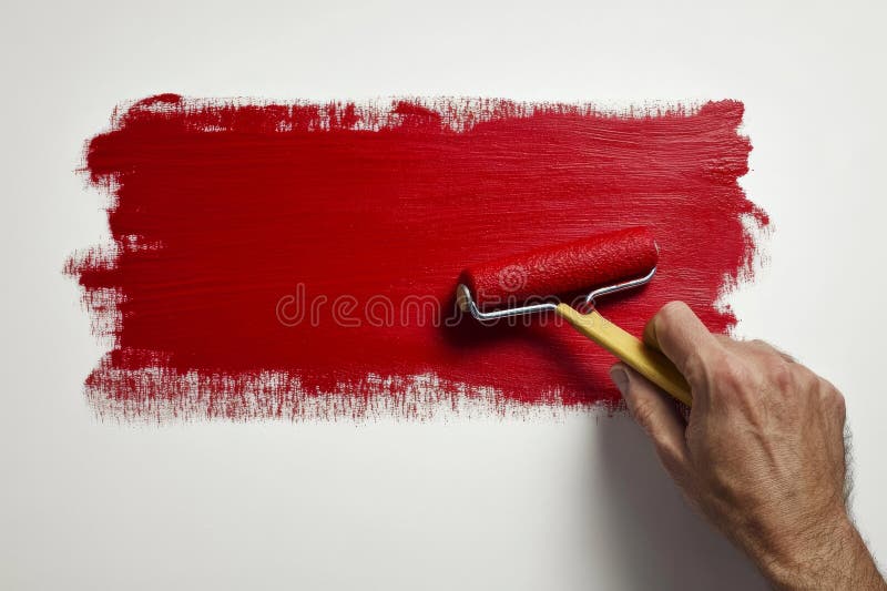 Hand Painting Involves Applying a Red Stripe on a White Surface Using a ...